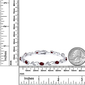 Gem Stone King 925 Sterling Silver Red Rhodolite Garnet and Diamond Greek Vine Tennis Bracelet For Women (4.63 Cttw, Gemstone Birthstone, Oval 6X4MM, 7 Inch)