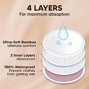 Reusable Nursing Pads for Breastfeeding, 14-Pack - 4-Layers Organic Bamboo Nursing Pads - Breastfeeding Pads - Washable Breast Pads - Natural Bamboo Maternity Pads (Lovelle, Large 4.8")