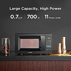 Frigidaire EFR376-BLACK 3.1 Cu Ft Black Retro Bar Fridge & COMFEE' EM720CPL-PMB Countertop Microwave Oven with Sound On/Off, ECO Mode and Easy One-Touch Buttons, 0.7cu.ft, 700W, Black