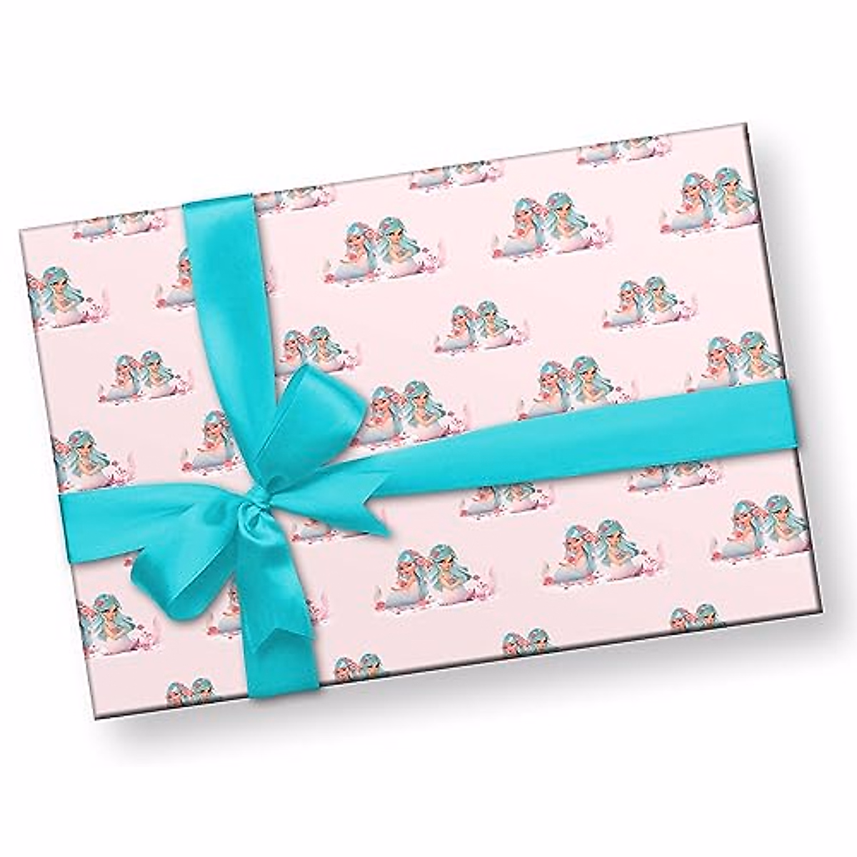 Pastel Mermaid Friends Luxury Gift Wrap, Thick Wrapping Paper, Sea Theme Floral Fairy Princess Birthday Party Decor (One 20 inch x 30 inch sheet)