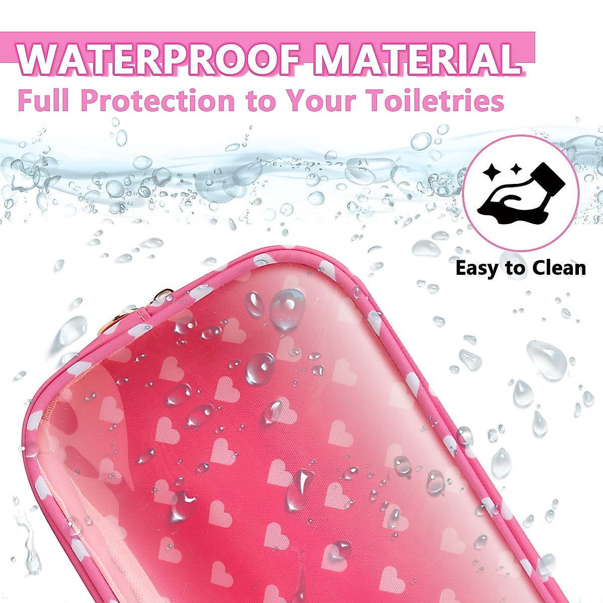 Clear Small Makeup Bag with Zipper, Nylon&PVC Cosmetic Travel Bag Preppy TSA Approved Toiletry Bag for Women Girls, Transparent Waterproof Makeup Pouches Cute Travel Bag for Purse(Small-Pink Heart)