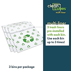 Clean Cubes (Multi-Liner 13 Gallon Trash Cans & Recycle Bins for Sanitary Garbage Disposal. Disposable Containers for Parties, Events, Recycling, and More. 3 Pack (Recycle)