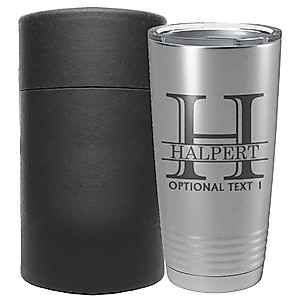 Personalized 20oz (17 Colors) Insulated Stainless Steel Tumbler Cup with Lid, Custom Etched, Customized Text Message Name, Engraved Father’s Day Gift Idea Women Men Him Her, Your Text Here (Stainless)