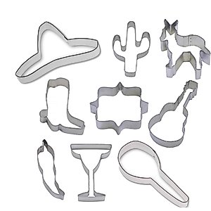 Fiesta Piñata Mexican Cinco de Mayo Cookie Cutter 9 Piece Set from The Cookie Cutter Shop - Sombrero, Maraca, Chili Pepper, Cactus, Guitar Cookie Cutters – Tin Plated Steel Cookie Cutters