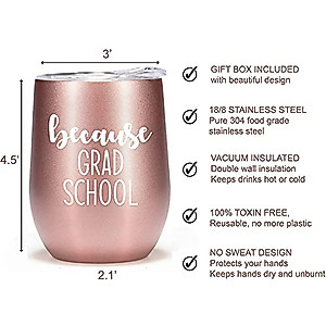 Rock & Llama Grad School Gifts 12oz Tumbler Cup Wine Glass Gifts for Grad Students PhD Graduation Gifts for Women Graduate Degree Masters School Acceptance Gift Grad Student Mug