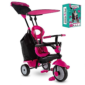 smarTrike Vanilla Plus 4 in 1 Adjustable Kids Baby and Toddler Tricycle Push Bike Ride On Toy for ages 15 Months to 3 Years, Pink