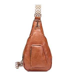 DIVCIDLC Women Sling Backpack Purse with Guitar Strap, Shoulder Crossbody Purse Satchel Daypack Chest Bags, Brown
