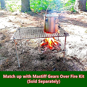 MASTIFF GEARS® Bushcraft Grill Grate, Multi-Use 3D Welded 304 (18/8) Stainless Steel High Strength Mesh Campfire Grill, FDA Compliant, for Camping, Backpacking, Hunting & Fishing (Solo)