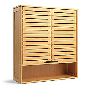 HYNAWIN Bamboo Wall Cabinet with Adjustable Shelf, Medicine Cabinet for Bathroom Living Room, Over-The-Toilet Floating Cabinet