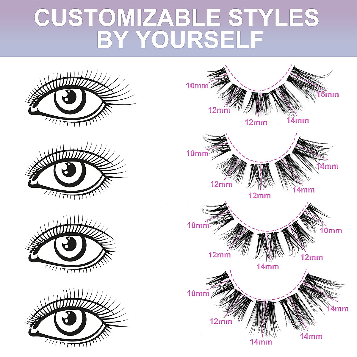 KOUSEI Clusters Lash Individual DIY Eyelashes Extension Lashes Segmented 48 Clusters Eyelash Wispy Fake Lashes Natural Look Soft Lashes (48pcs 10-16mm)