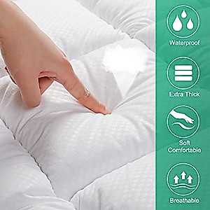 Extra Thick Waterproof Mattress Pad Queen Size Mattress Protector Bed Cover 8-21" Deep Pocket Cooling Quilted Fitted Pillow Top Mattress Topper