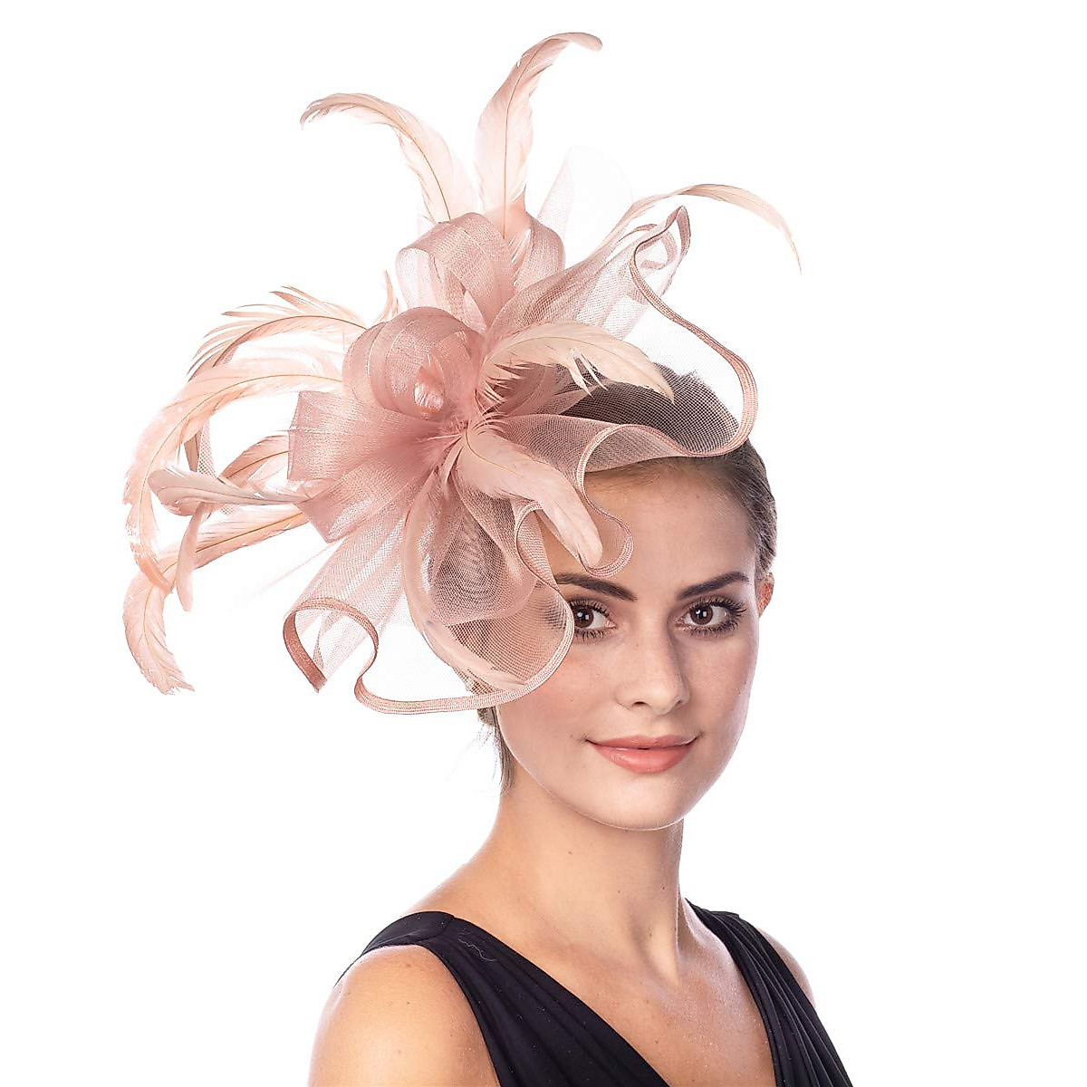 Lucky Leaf Girl Lady Hat Headwear Organza Church Feather Clip Fascinators Hat Wedding Party Kentucky Derby Cap for Women(F-5-Dark Pink)