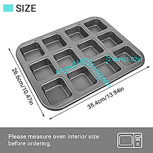 Beasea Brownie Pan with Dividers, 2 Set All Edges Square Cupcake Brownie Pans 12 Mini Cavity Non Stick Baking Carbon Steel Bread Mold Small Edge 3x4 Individual Cutter Sheet Tray for Cake Cookie Oven