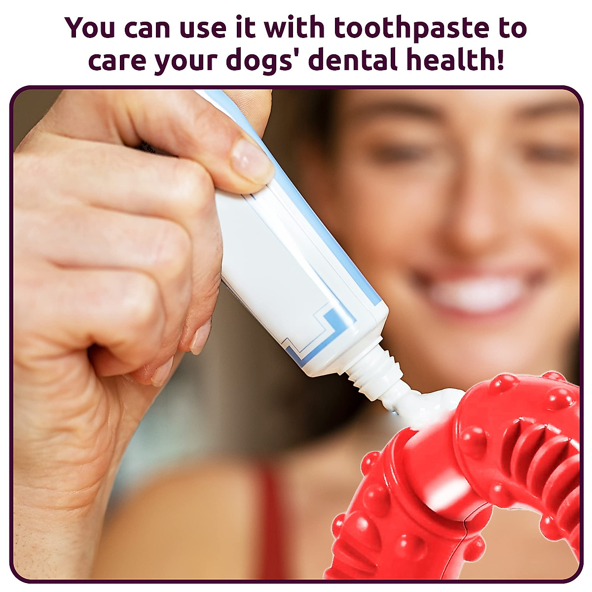 SIMENA Heavy Duty Dog Chew Toy, Natural Teething Toy for Medium Breeds, Tough Durable Chewy Toy, Teeth Cleaning Tough Dog Toys (Ring, Red)