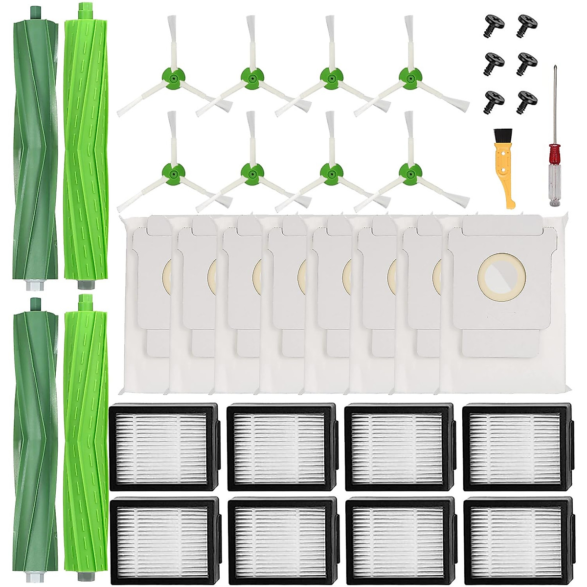 Replacement Parts Accessories for iRobot Roomba i3 E5 j7 i4 i7 i7 Plus i3+ i4 i4+ i6 i6+ i8 i8+ Plus E6 j7+ plus,E & I & j Series robot vacum(Rubber Brush, Filter,Edge-Sweeping Brush,vacuum Bags)