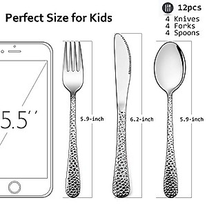 LIANYU 12-Piece Kids Utensils Silverware Set, Stainless Steel Toddler Hammered Flatware Cutlery, Children Tableware Includes Knives Forks Spoons, Dishwasher Safe