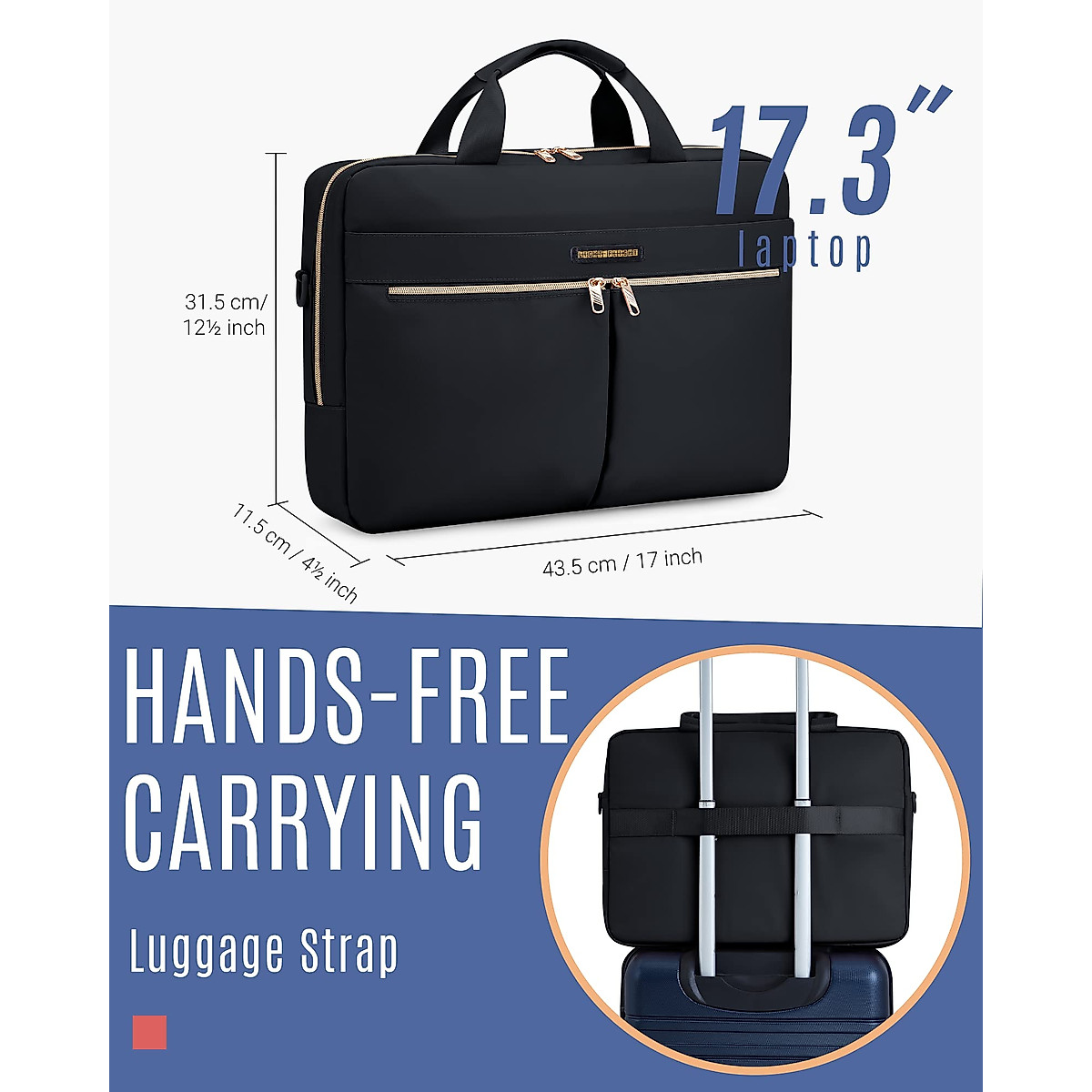 LIGHT FLIGHT 17.3 Inch Laptop Bag, Travel Business Briefcase,Water-Repellent Shoulder Messenger Bag,Large Computer Bag for Men and Women Work Office,Nylon,Black