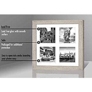 Americanflat 10x10 Collage Picture Frame in Driftwood - Displays Four 4x4 Frame Openings - Engineered Wood Square Picture Frame with Shatter Resistant Glass, and Includes Hanging Hardware for Wall