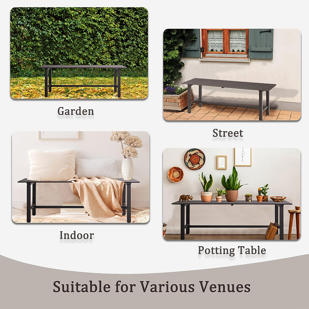 Mutaomay Outdoor Bench, Metal Weatherproof Front Porch Bench, 2-Person Porch Bench, Anti-Rust Outdoor Backless Bench for Park, Swimming Pool, and Yard, Light Weight with 350LBS Capacity (Dark Brown)