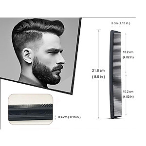 Professional Teasing Comb, Fine and Wide Tooth Hair Barber Comb, Black Carbon Fiber Cutting / Styling / Hairdressing Comb For All Hair Types
