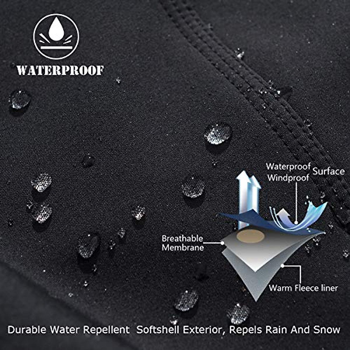 NAVEKULL Men's Ski Snow Pants Fleece Lined Windproof Waterproof Outdoor Snowboard Trousers Winter Warm Soft Shell Hiking Camping Fishing Climbing Travelling Black Grey Pants With Zipper Pockets