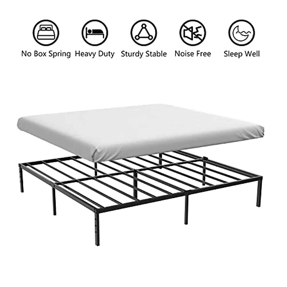 LIJQCI King Size Bed Frame, 18 Inch King Bed Frame No Box Spring Needed, Metal Platform Heavy Duty Mattress Foundation Steel Slat Support 3000 lbs, Easy Assemble, Non Slip, Noise Free, Black