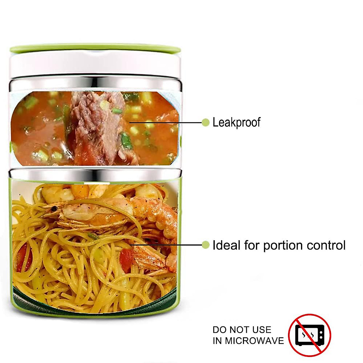 Lille Home Vacuum Insulated Stackable Stainless Steel Thermal Lunch/Snack box, 2-Tier Bento/Food Container with Lunch bag, Smart Diet, Weight Control, 32 Ounces