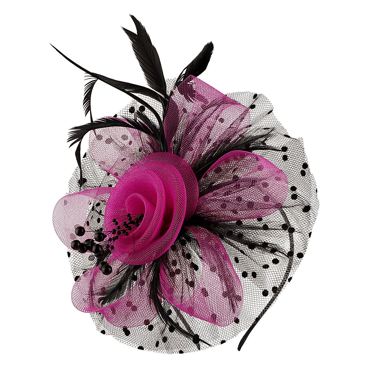 Fascinators for Women Tea Party Headband Kentucky Derby Wedding Cocktail Flower Mesh Feathers Hair Clip (Rose &Black)