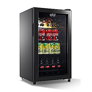 KRIB BLING Beverage Refrigerator 120 Can Freestanding Beverage Cooler with Adjustable Shelving Glass Door for Beer Soda or Wine Perfect for Home Office or Bar Black (KB03-FLB-60)