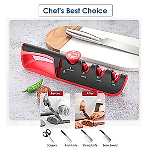 4 in 1 Manual Knife Sharpener for Kitchen Knives & Scissors - Adjustable Sharpening Tool with Tungsten Steel Diamond Ceramic Slot Helps Restore Knife or Shears Blades Women's Day Presents