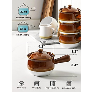 LE TAUCI French Onion Soup Bowls, 22 Ounces Soup Bowls with Handles, Soup Bowls with Lids for Soup, Cereal, Chilli, Beef Stew, French Onion Soup Crocks Oven Safe, Stackable Serving Bowls Set, Set of 4