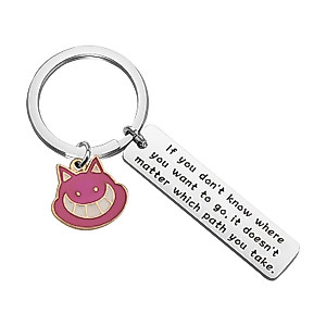 BAUNA Alice Keychain with Cartoon Pink Cat Gift for Graduates BFF