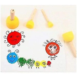 WAFJAMF 30 Pcs Assorted Size Round Sponges Brush Set 4 Sizes DIY Painting Tools- Yellow