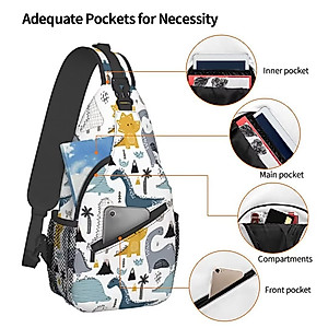 Cute Cartoon Dinosaur Sling Bag Crossbody Backpack Childish Seamless Pattern with Hand Drawn Dinosaurs in Scandinavian Style Travel Hiking Daypack Funny Abstract Chest Shoulder Bag for Women Men