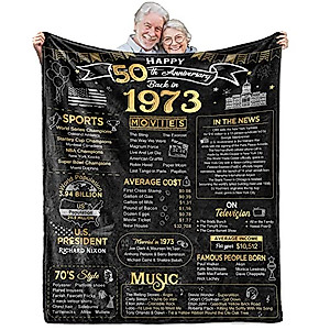 50th Anniversary Blanket Gifts Gift for 50th Wedding Anniversary Golden 50 Years of Marriage Gifts for Couple Wife Husband Dad Mom Parents Grandpa Grandma Grandparents Back in 1973 Blanket 60Lx50W