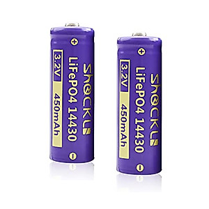 funkawa (2-Pack Shockli 14430 3.2V 450mAh LiFePO4 Rechargeable Solar Battery for Outdoor Solar Garden Light【Shorter Than AA!】