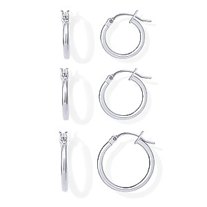 PAVOI Rhodium Plated 925 Sterling Silver Post Hoop Earrings for Women | Thin Small Gold Huggie Hoop Earrings | 3 Pairs Gold Hoop Earring Pack