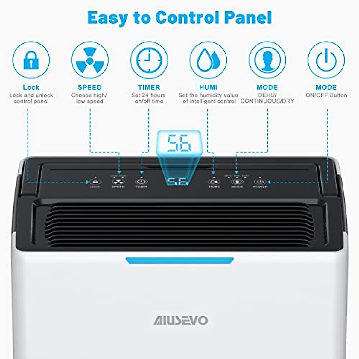 4,500 Sq. Ft Dehumidifier for Basements and Home, Aiusevo 50 Pint Dehumidifiers with Drain Hose Ideal for Large Room, Bedroom, Quietly Removes Moisture, 3 Modes Deshumidificador, Child Lock, 24H Timer