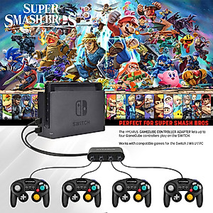HYCARUS Gamecube Adapter for Nintendo Switch Gamecube Controller Adapter and WII U and PC Adapter, Compatible with Nintendo Switch, Super Smash Bros Switch Gamecube Adapter with 4 Ports