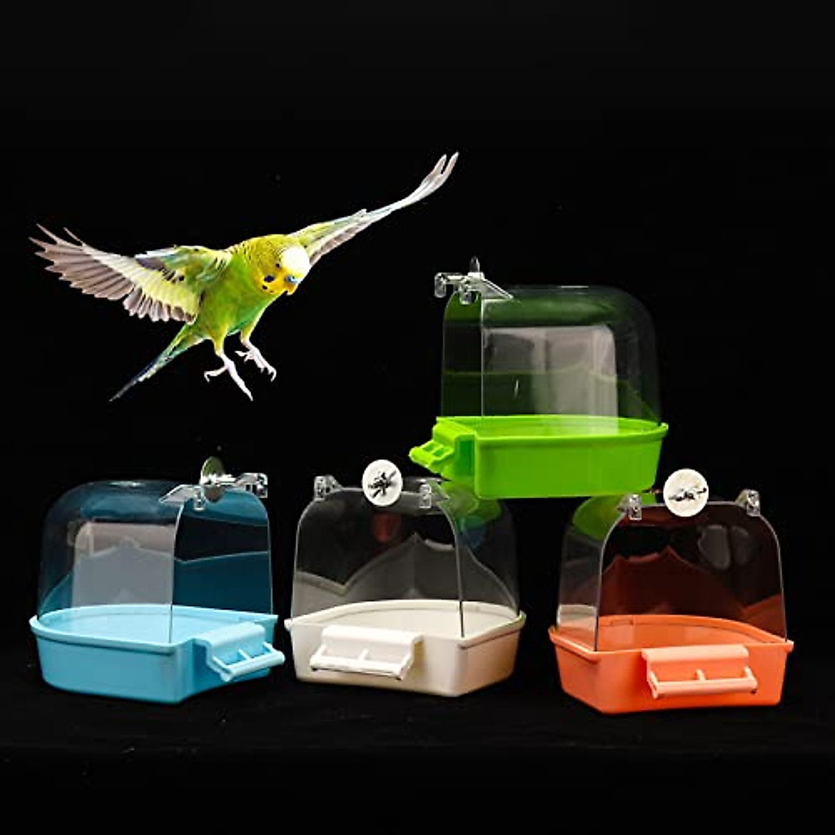 lamphle Parrot Bath Box Easy Installation Washing Dry Cleaning Lightweight Thicken Leak-Proof Parrot Bath Box for Lovebirds Green