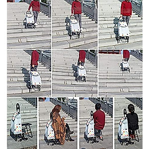 Shopping Trolley on Wheels Multi Function Shopping Cart Trolley Old Age Handcart Stair Climber with Hook Handle Seat Removable Waterproof Canvas Bag Storage Hand Trucks,Black,A ,Shopping Trol