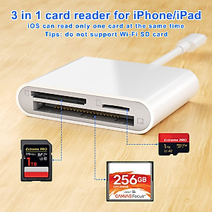 SZHAIYIJIN CF SD Card Reader for iPhone iPad, 3 in 1 Compact Flash Memory Card Reader Adapter, 3-Slot MicroSD CF SD Trail Game Digital Camera Viewer for iPhone 14/14 Pro/13/13 Pro No App Required