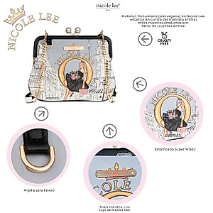 Nicole Lee Pearl Kiss Lock Envelope Crossbody Handbag, Women's Fashion Print Vegan Leather Clutch (Dreaming the City)