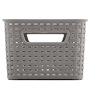 EZOWare Pack of 4 Small Gray Plastic Woven Knit Baskets, 11 x 7.3 x 5 inch Storage Organizer Bins Boxes For Office, Classroom, Desktop, Drawer and More