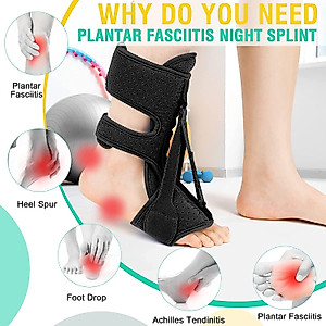 Plantar Fasciitis Night Splint - Adjustabl Plantar Fasciitis Brace with Arch Support for Women & Men, Effective Plantar Fasciitis Relief Achilles Tendonitis Foot Drop Heel Pain(Black-1pc)
