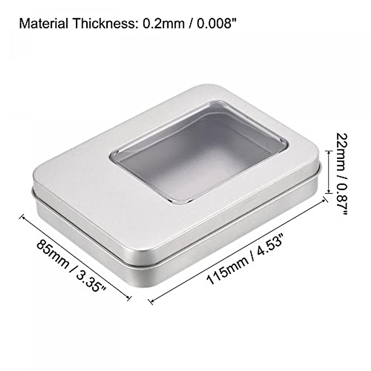 uxcell Metal Tin Box, 2pcs 4.53" x 3.35" x 0.87" Rectangular Empty Tinplate Storage Containers with Clear Window Lids, Silver Tone