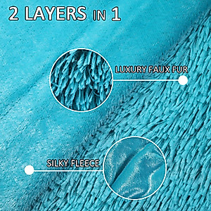 YUSOKI Teal Faux Fur Throw Blanket,2 Layers,50" x 60", Turquoise Soft Fuzzy Fluffy Plush Furry Comfy Warm Blanket for Teens Girls Couch Bed Chair Sofa Bedroom Fall Winter