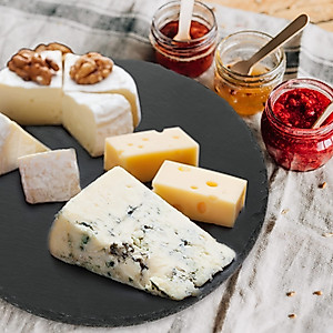 3 Pack Slate Cheese Boards, 12 x 12 Inch Slate Cheese Tray Round Charcuterie Boards Serving Tray Slate Platter Display Chalkboard with Soapstone Chalk for Serving Cheese, Appetizer, Sushi