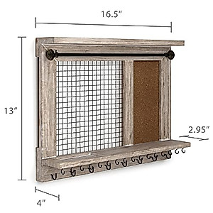 Barnyard Designs Wall Mounted Hanging Jewelry Organizer, Earring, Necklace and Bracelet Hanger with Ring Shelf, Rustic Wood Jewelry Holder Storage Display Rack, Large, Whitewashed Wood, 16.5" x 13"