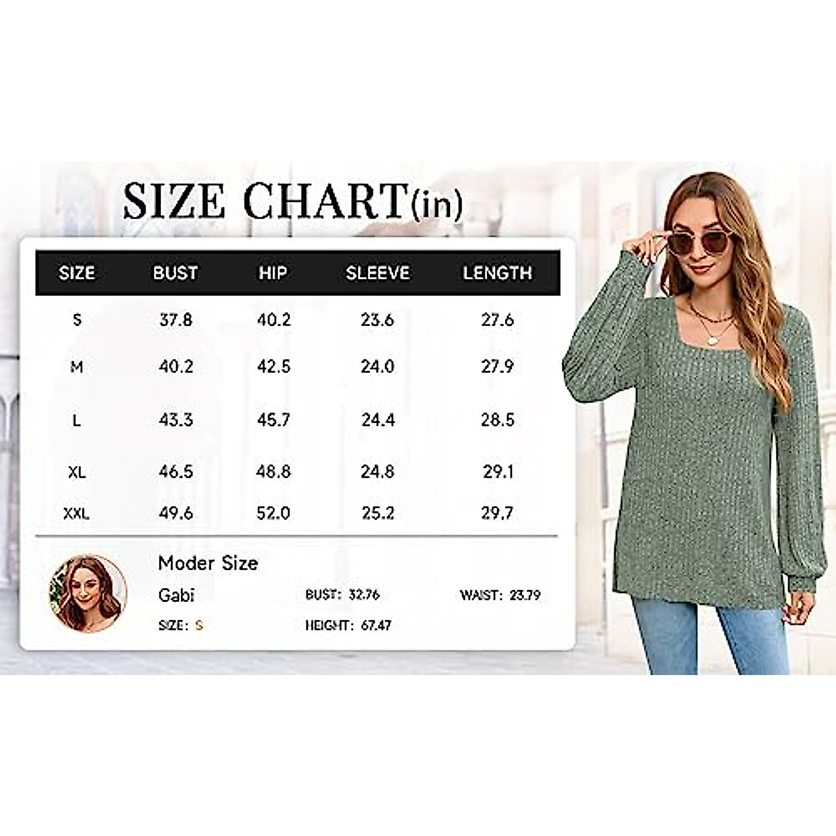 BZB Womens Tunic Tops to Wear with Leggings Oversized Puff Sleeve Winter Sweaters Green L